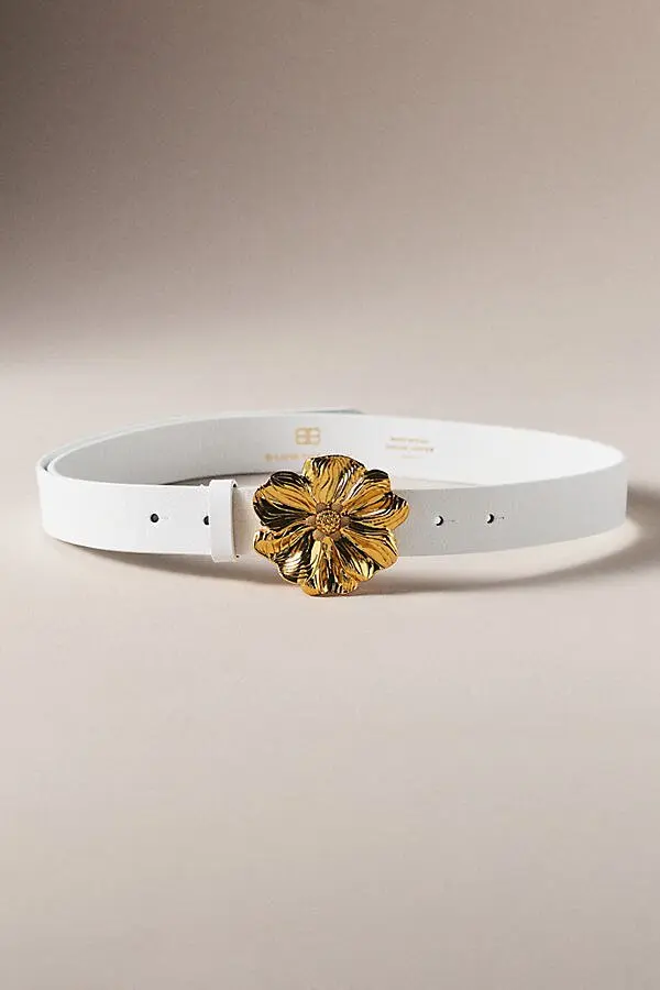 B-low The Belt Flora Leather Belt With Sculptural Floral Buckle - White