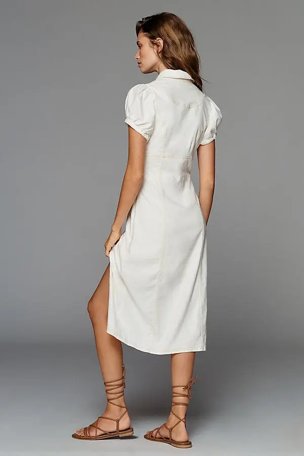 PILCRO Rebekah Linen Slim Midi Dress - Ivory