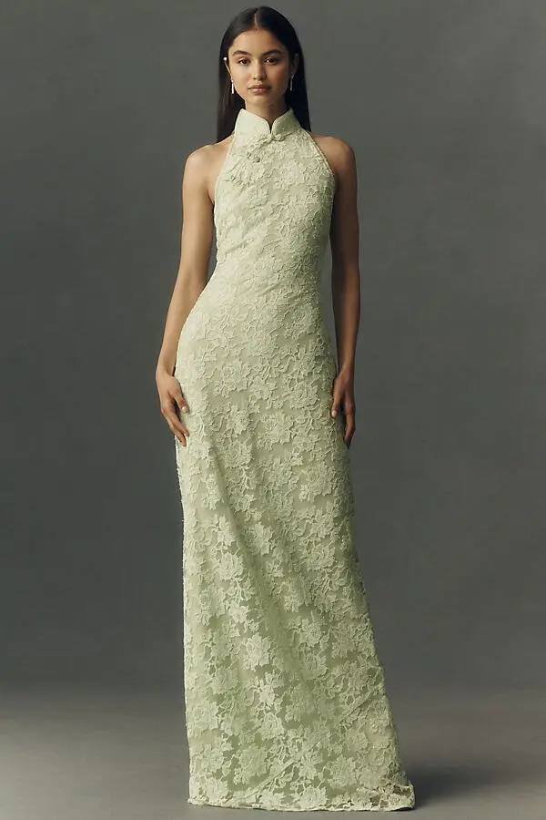 SAU LEE Gillian Lace Maxi Dress - Pastel Pistachio