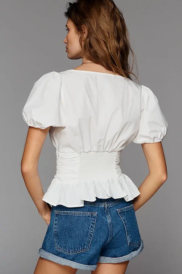 Anthropologie Puff-sleeve Peplum Top