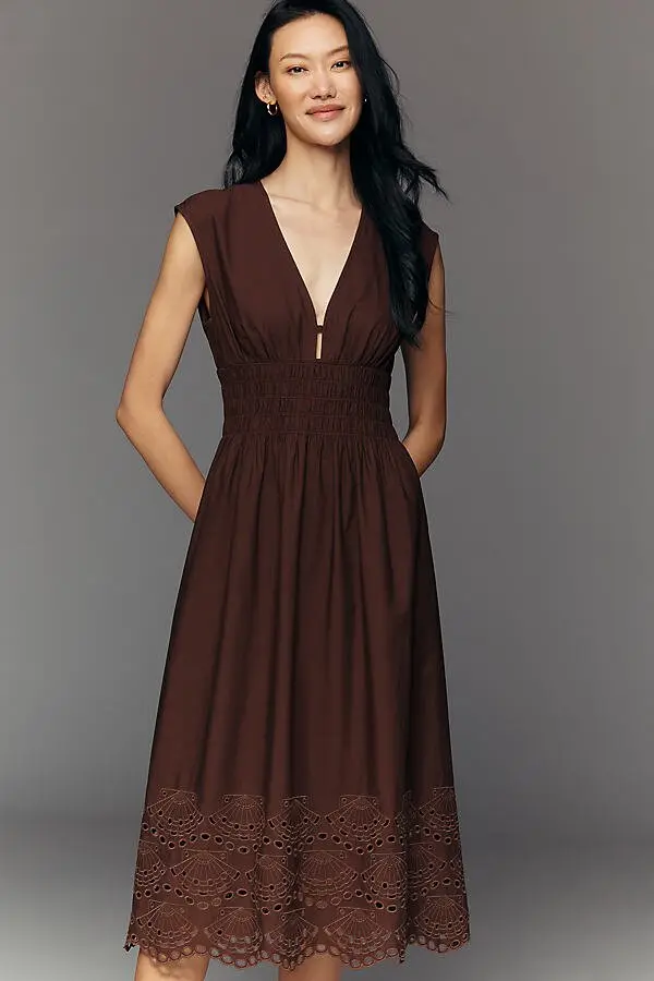 Rails Roxanne V-neck Lace Cotton Midi Dress - Espresso