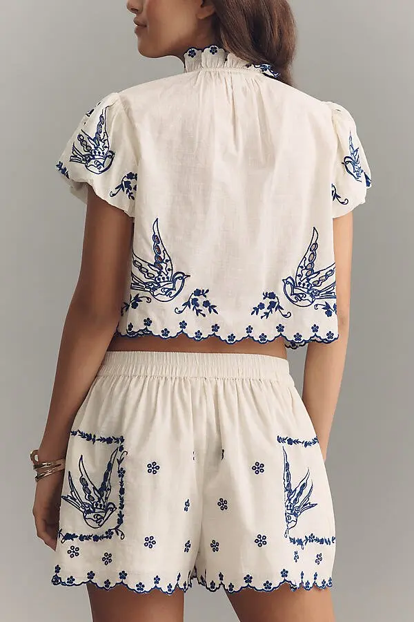 Maeve Province Town Embroidered Shorts