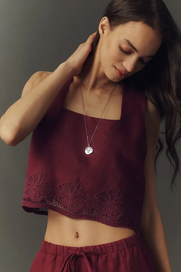 Rails Arika Linen Tank Top - Berry Hibiscus Embroidery