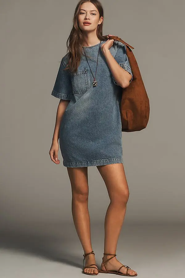 ANINE BING Tulah Short-sleeve Denim Dress - Washed Blue