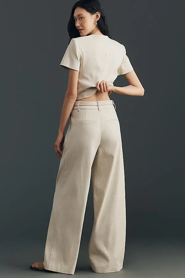 FAVORITE DAUGHTER Miranda Linen Blend Wide-leg Pants - Light Khaki