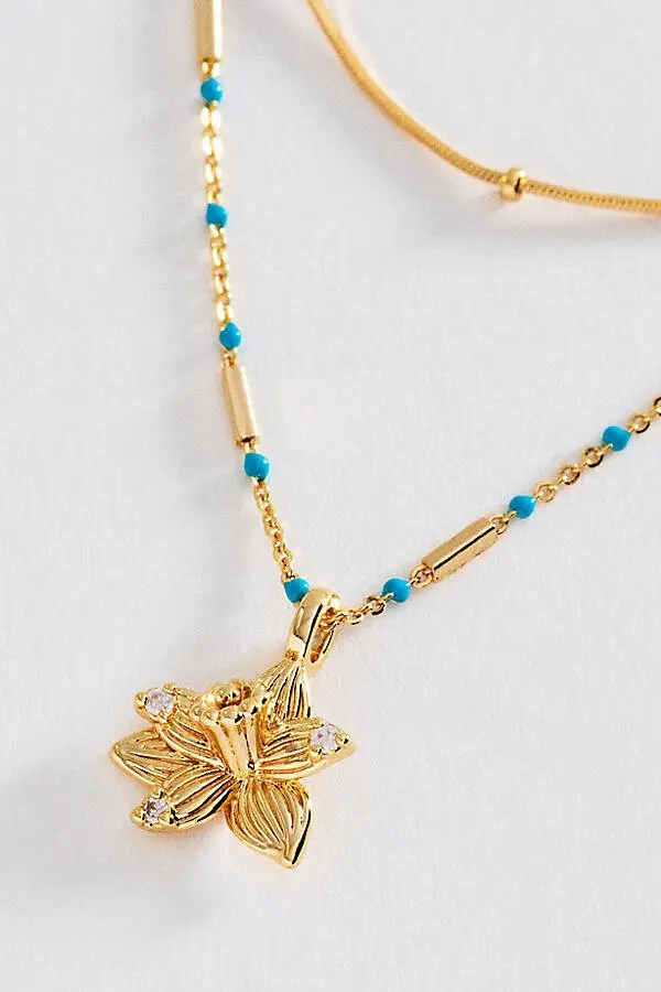 Anthropologie Birth Flower Necklaces Set Of 2 - December