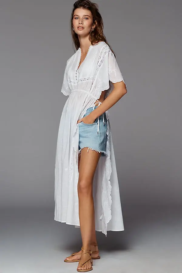 Anthropologie 100% Cotton Lace Maxi Tunic Top