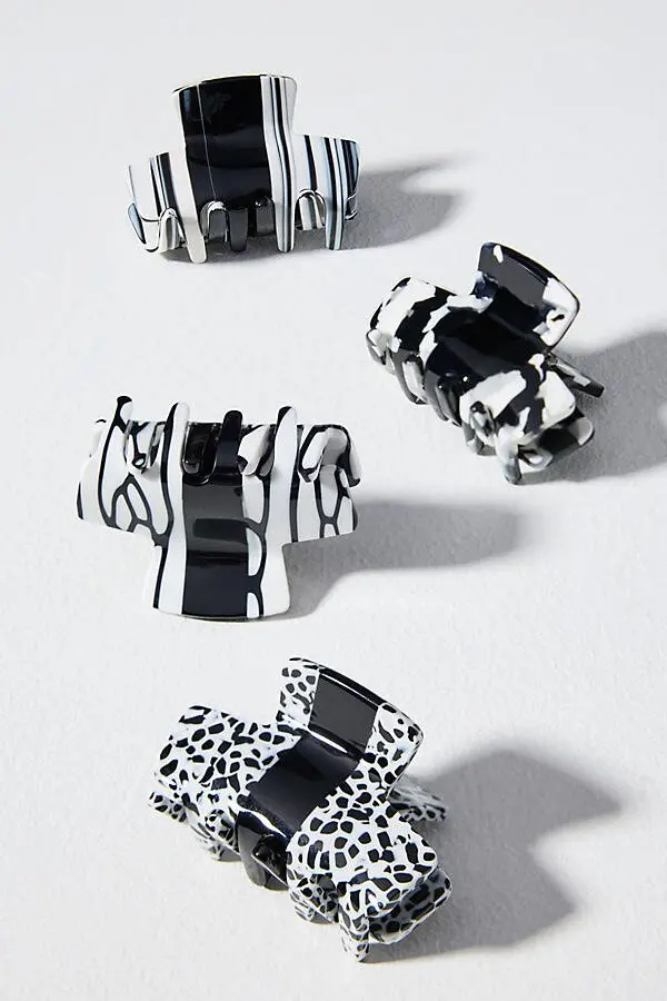 Anthropologie Mi Claw Clips, Set Of 4 - Black & White Pattern
