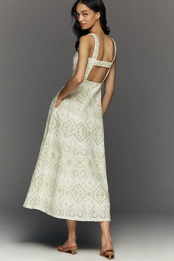 Endless Rose Eyelet Square-neck Cotton Midi Dress