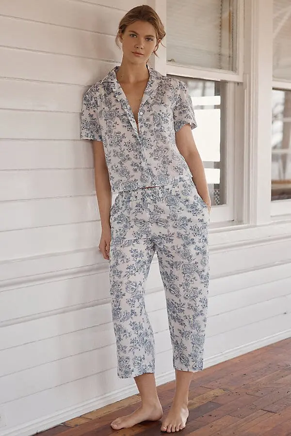 PAPINELLE Nostalgia Crop Pajama Set - Blue Pattern