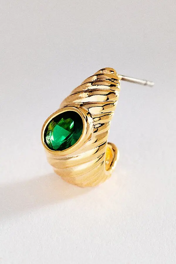 Anthropologie Sculptural Ribbed Crystal Post Earrings - Emerald