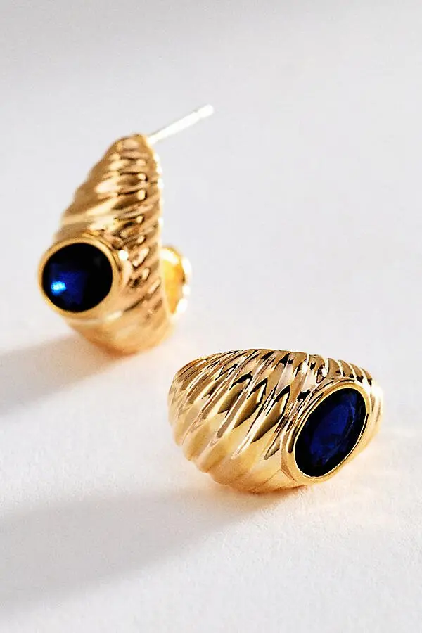 Anthropologie Sculptural Ribbed Crystal Post Earrings - Sapphire