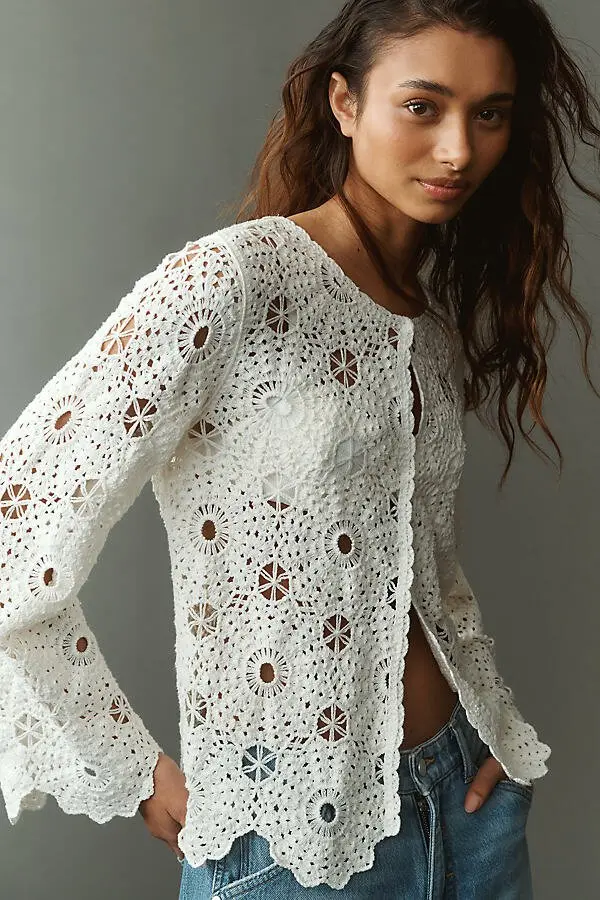 NVLT Crochet Knit Jacket - Ivory