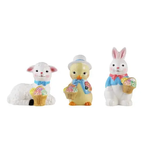MR. COTTONTAIL Set Of 3 Mini Ceramic Figurines - White