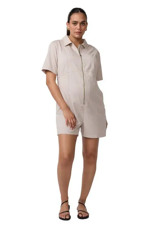INGRID & ISABEL Short Sleeve Utility Romper - Stone