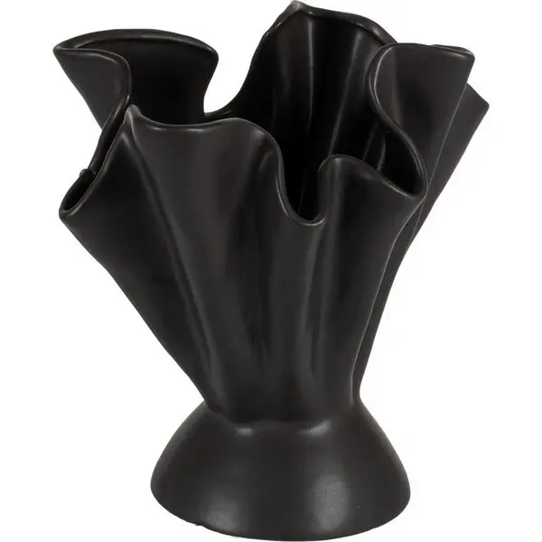 STORIED HOME Stoneware Ruffled Vase - Black