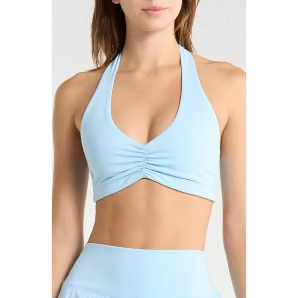 Year Of Ours Ruched Halter Sports Bra - Sky