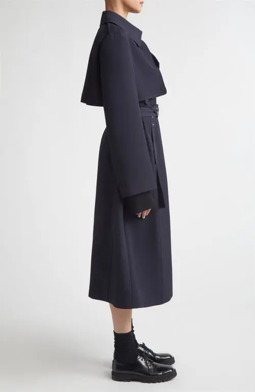 JIL SANDER Belted Wool Trench Coat - Navy