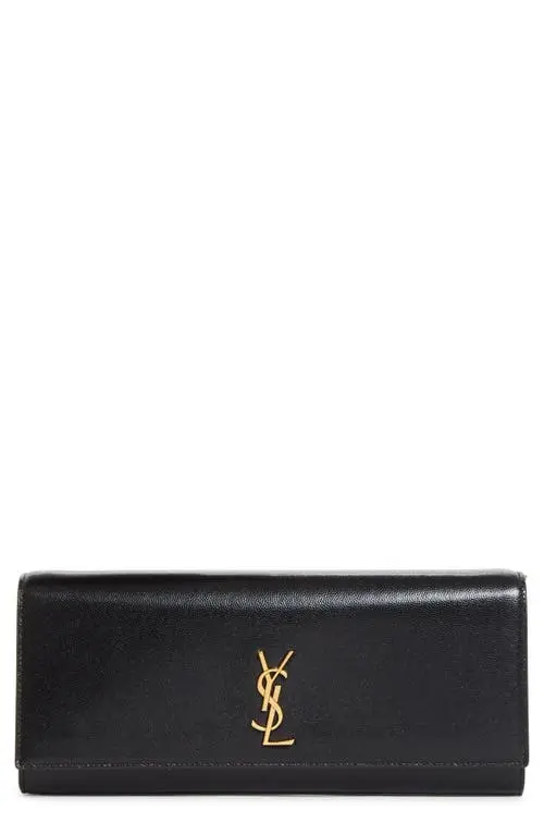 Saint Laurent Kate Leather Clutch On A Chain - Noir