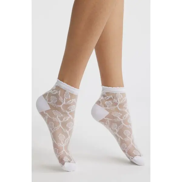 STEMS Sydney Sheer Lace Quarter Socks - White