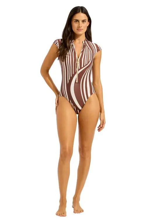 Seafolly Zip Cap-sleeve One-piece Swimsuit