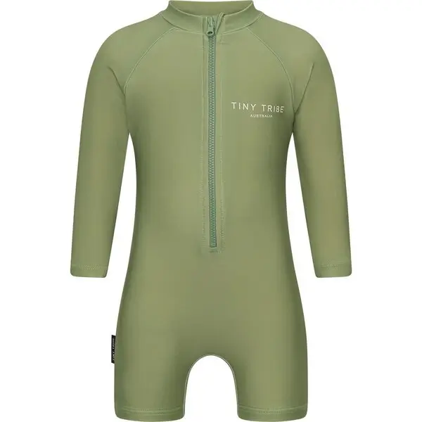 TINY TRIBE Core Diving Long Sleeve One-piece Rashguard Swimsuit - Olive