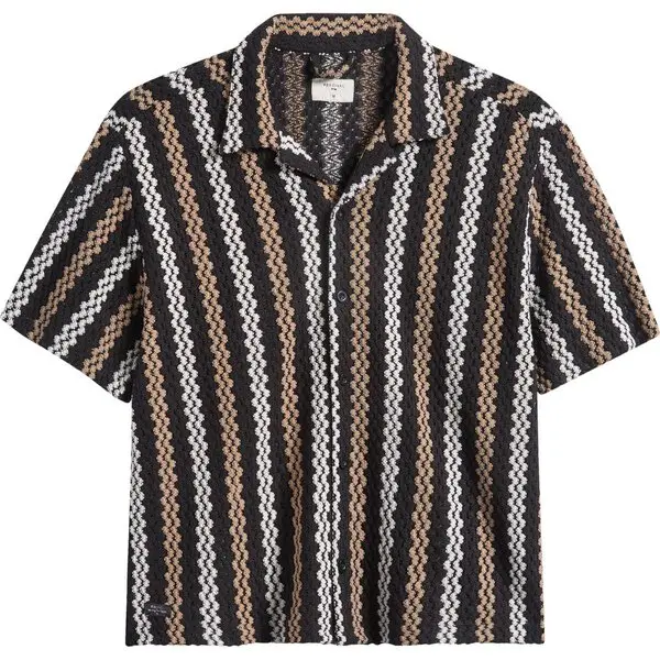 PERCIVAL Wade Openwork Stripe Camp Shirt - Black