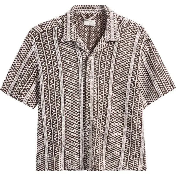 PERCIVAL Hugh Openwork Stripe Camp Shirt - Brown/white