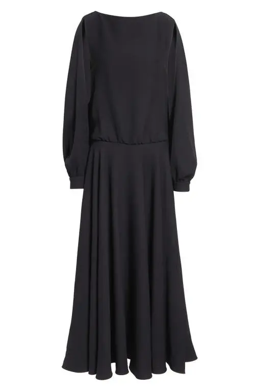 Balenciaga Long Sleeve Silk & Wool Crepe Balloon Dress - 1000 Black