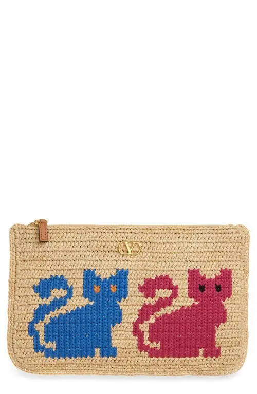 Valentino Garavani Raffia Zip Pouch - Natural Multi