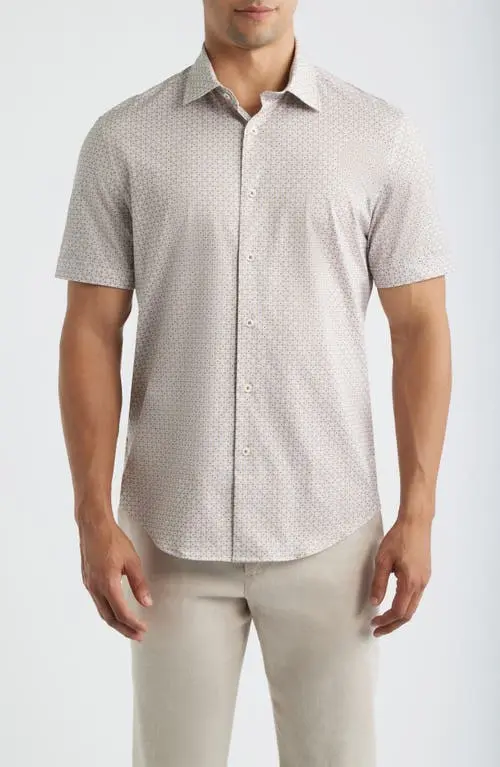 Bugatchi Miles Ooohcotton® Geo Print Short Sleeve Button-up Shirt - Sienna