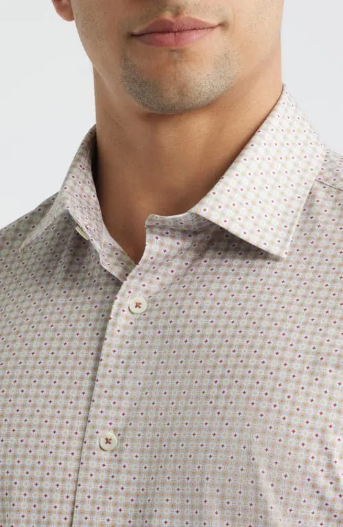 Bugatchi Miles Ooohcotton® Geo Print Short Sleeve Button-up Shirt - Sienna