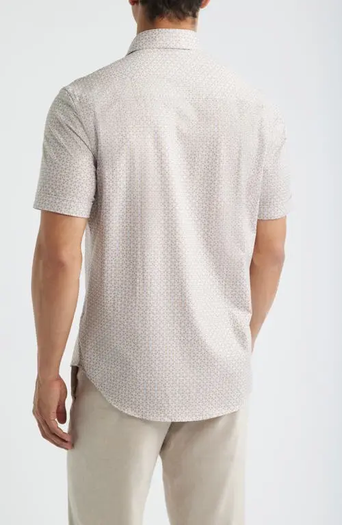 Bugatchi Miles Ooohcotton® Geo Print Short Sleeve Button-up Shirt - Sienna