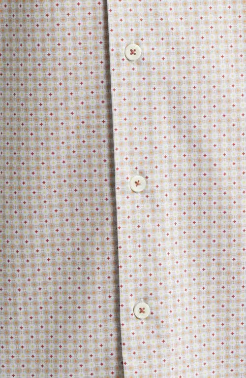 Bugatchi Miles Ooohcotton® Geo Print Short Sleeve Button-up Shirt - Sienna