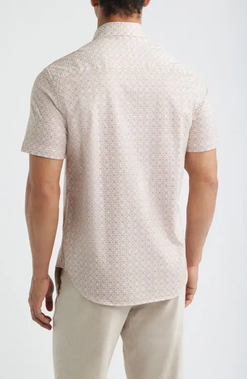 Bugatchi Miles Ooohcotton® Geo Print Short Sleeve Button-up Shirt - Sienna
