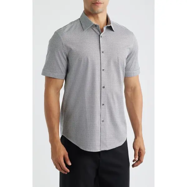 Bugatchi Miles Ooohcotton® Geo Print Short Sleeve Button-up Shirt - White
