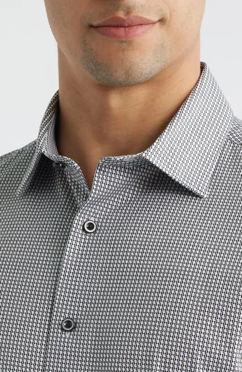 Bugatchi Miles Ooohcotton® Geo Print Short Sleeve Button-up Shirt - White