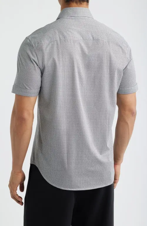 Bugatchi Miles Ooohcotton® Geo Print Short Sleeve Button-up Shirt - White