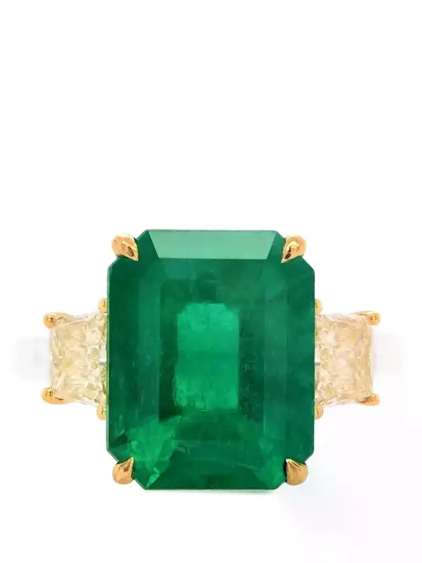 HYT JEWELRY Emerald And Diamond Ring - Silver