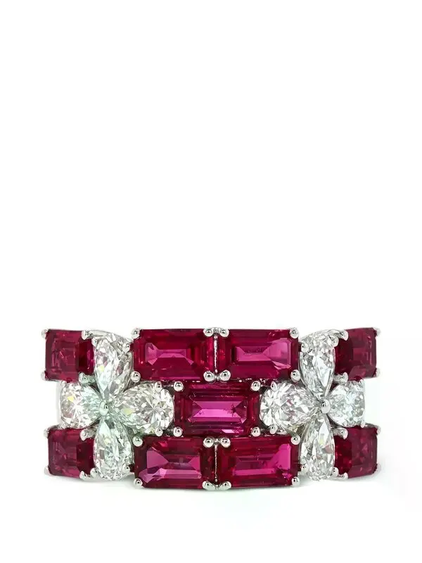 HYT JEWELRY 3.02ct Ruby And 1.08ct Diamond Band Ring In 18k White Gold - Silver