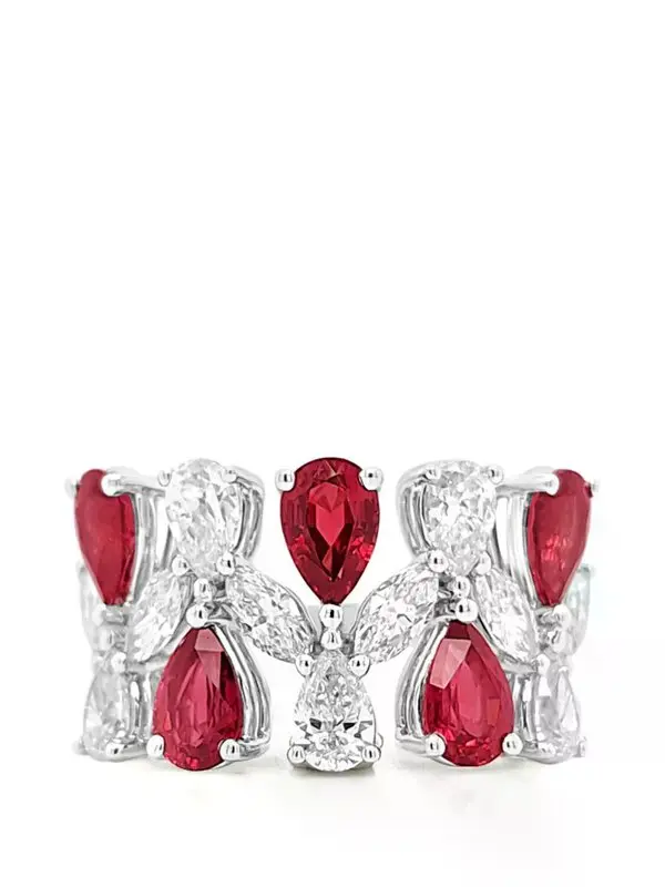 HYT JEWELRY Ruby And Diamond Band Ring - Silver
