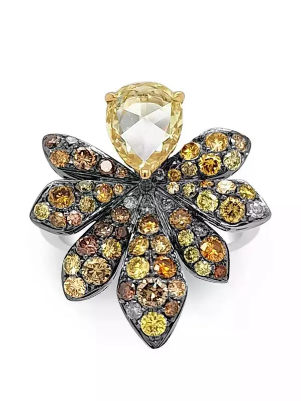 HYT JEWELRY Diamond And Yellow Gold Floral Ring - Silver