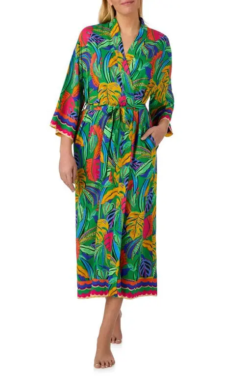 ROOM SERVICE Print Longline Robe - Green Multi