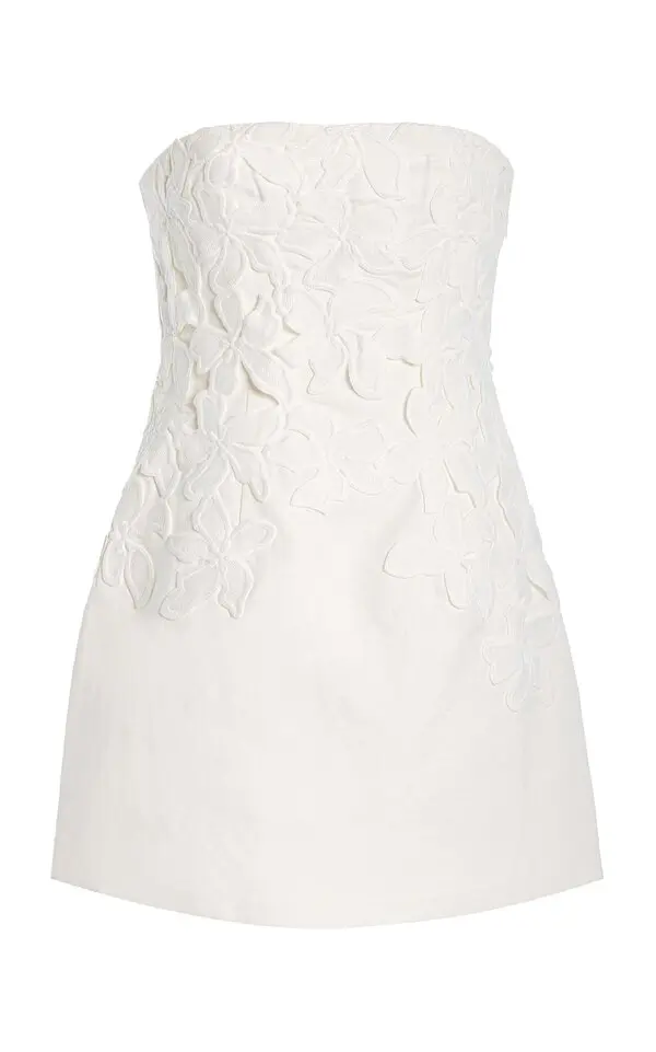 Significant Other Idette Floral-appliquéd Linen-blend Mini Dress - Ivory