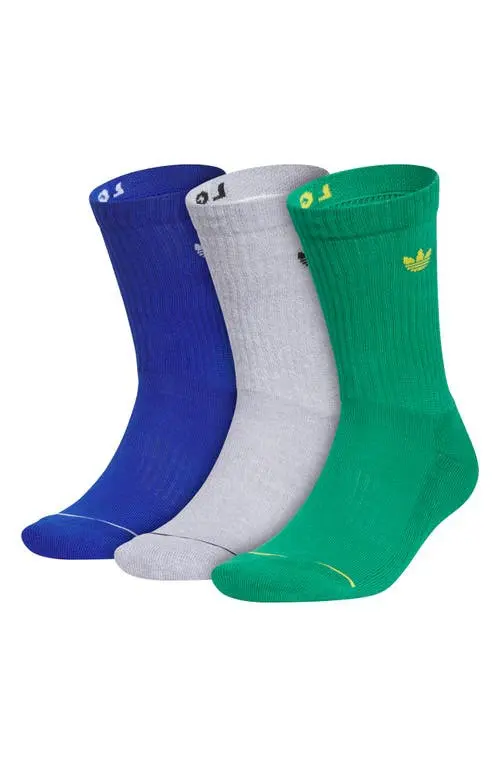 Adidas Gender Inclusive Originals Trefoil 3-pack Rib Crew Socks - Royal Blue/white Grey/green