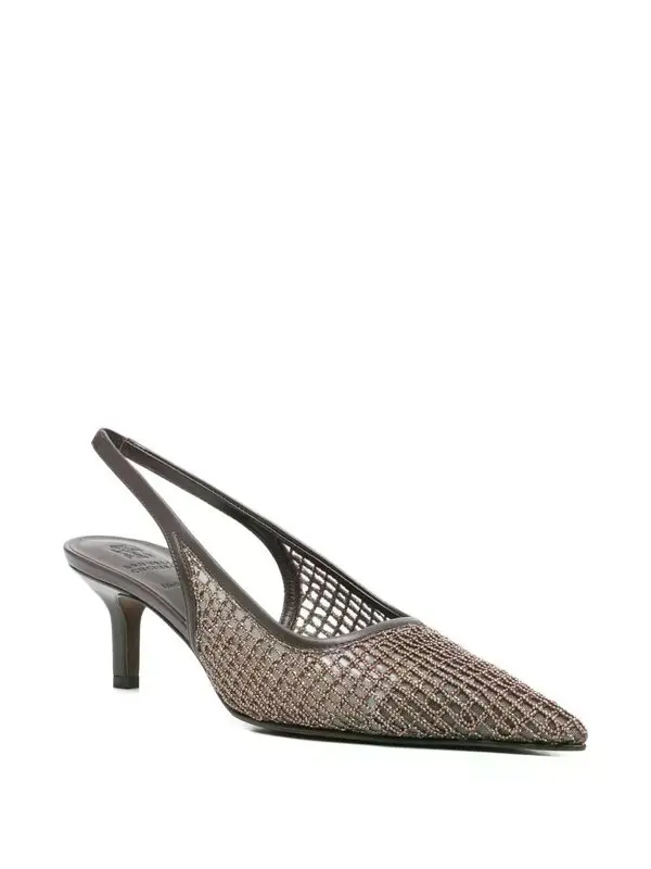 Brunello Cucinelli Monili-embellished Slingback Pumps - Brown