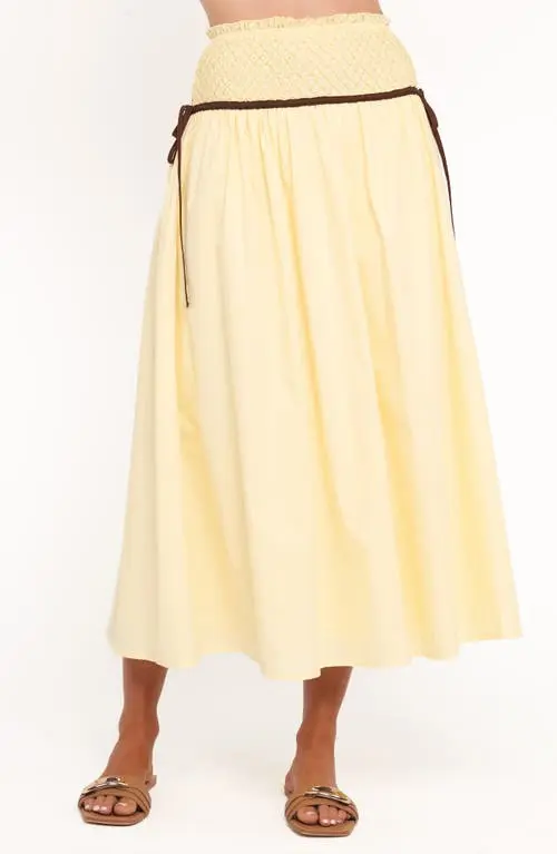PETAL & PUP Orielle Smocked Waist Cotton Midi Skirt - Lemon