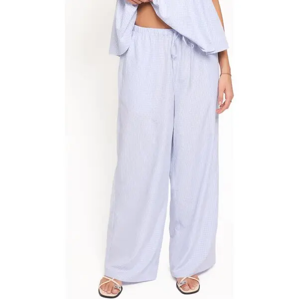 PETAL & PUP High-rise Wide Leg Drawstring Pants - Blue Gingham