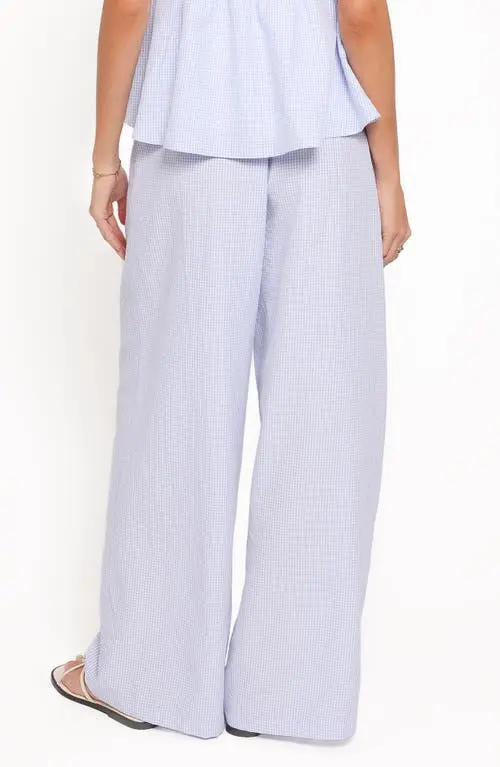 PETAL & PUP High-rise Wide Leg Drawstring Pants - Blue Gingham
