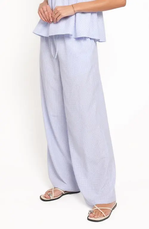 PETAL & PUP High-rise Wide Leg Drawstring Pants - Blue Gingham
